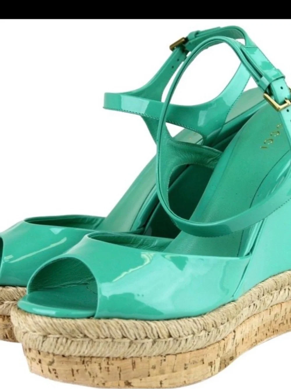 Gucci | Shoes | Gucci Patent Teal Platform Wedge Sandals | Poshmark